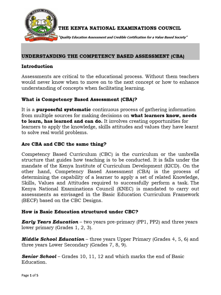 Understanding The Competency Based Assessment Cba PDF | PDF ...