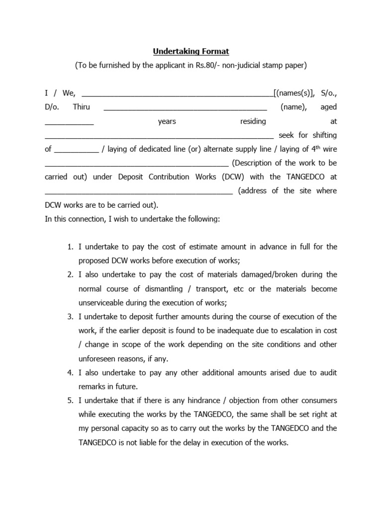 Undertaking FOR SHIFTING | PDF | Law