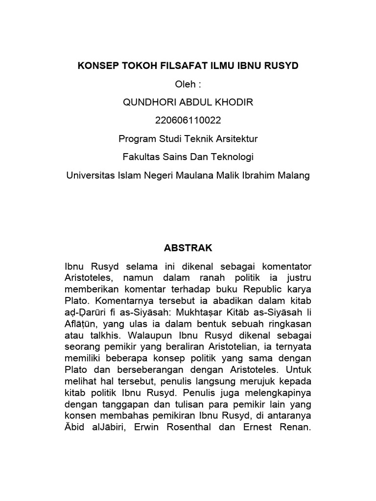 Pemikiran Politik Ibnu Rusyd | PDF | Ilmu Sosial | Agama & Spiritualitas