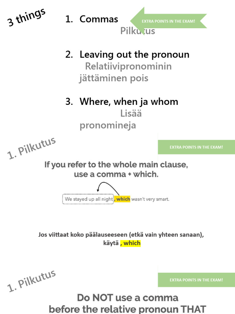 Relatiivipronominit Pilkutus Yms | PDF
