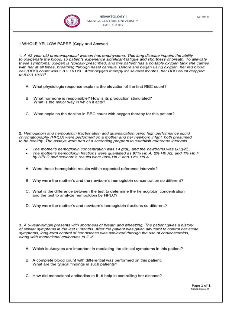 Case-Study-Hematology-I-2 | PDF | Hemoglobin | Anemia