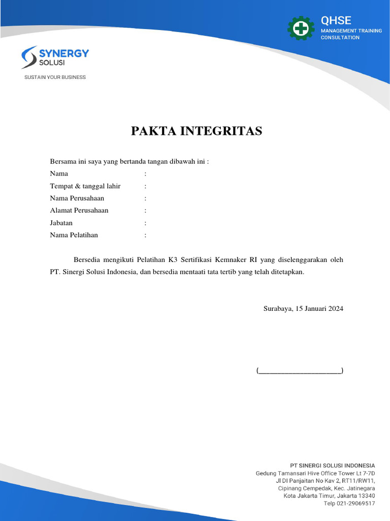 Pakta Integritas 2024 | PDF