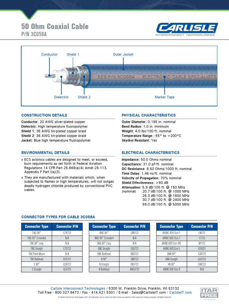ECS 航空电子设备 50 Ω 同轴电缆 | PDF | Coaxial Cable | Electricity