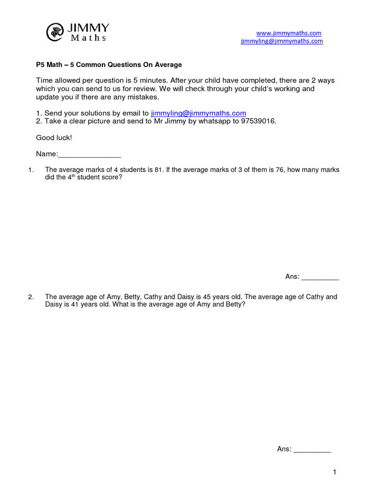 5 Common Questions On Average Jimmy Maths | PDF | Mathematics