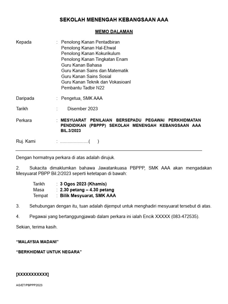 Contoh Memo Mesy PBPPP | PDF
