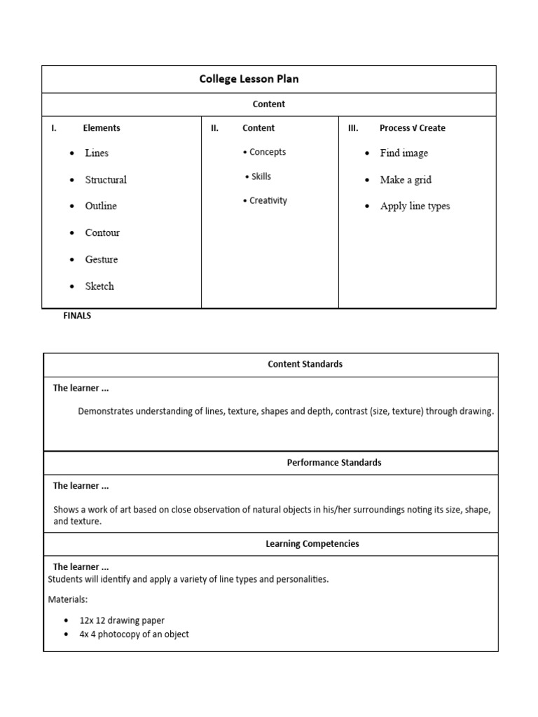 College Lesson Plan | Download Free PDF | Drawing | Learning