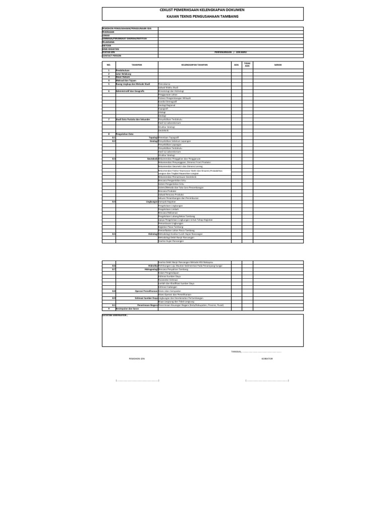 Ceklist Dokumen Teknis 2024 - Rev01 | PDF