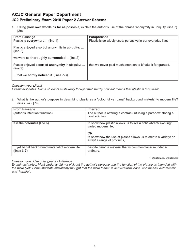2019 JC2 H1 GP Pre Anglo Chinese Junior College Answer | PDF ...