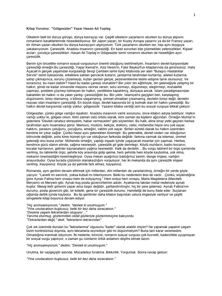 Golgesizler Yazar Hasan Ali Toptas | PDF