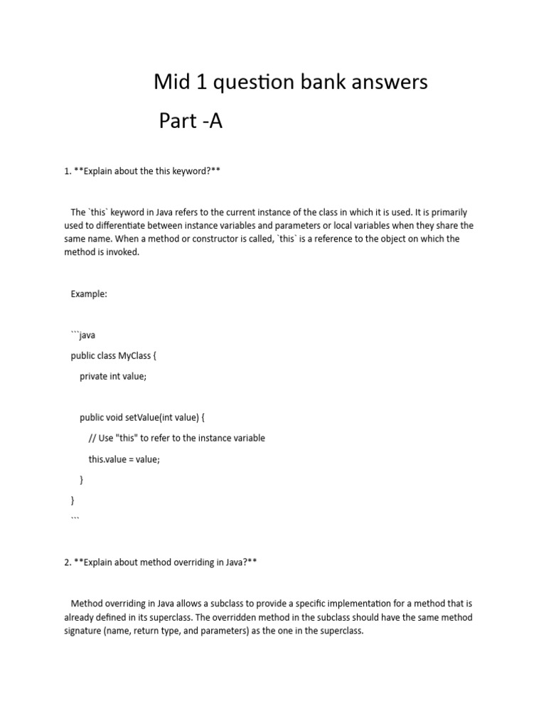 Java Mid 1 Question Bank Pdf Inheritance Object Oriented Programming Method Computer