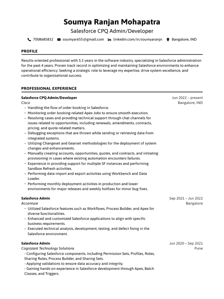 Soumya Ranjan Mohapatra FlowCV Resume 20240229 | PDF | Information Technology Management | Computing