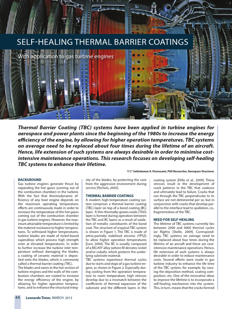 Self-Healing Thermal Barrier Coating | PDF | Gas Turbine | Applied And Interdisciplinary Physics