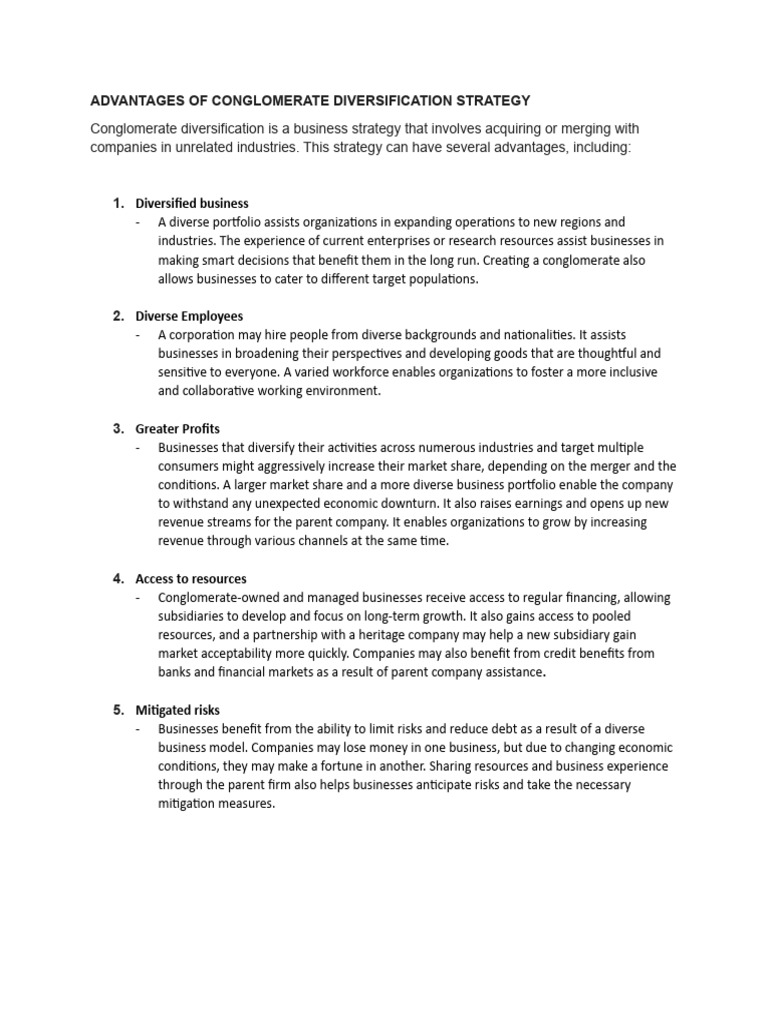 Benefits of Conglomerate Diversification | PDF | Diversification ...