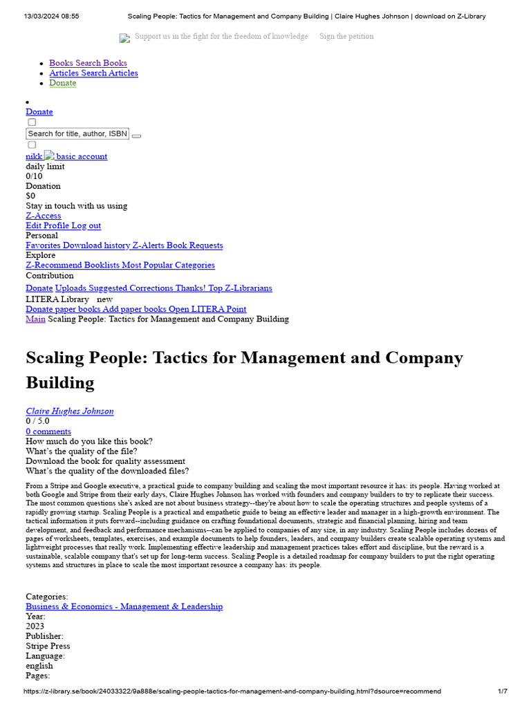 Scaling People - Tactics For Management and Company Building - Claire ...