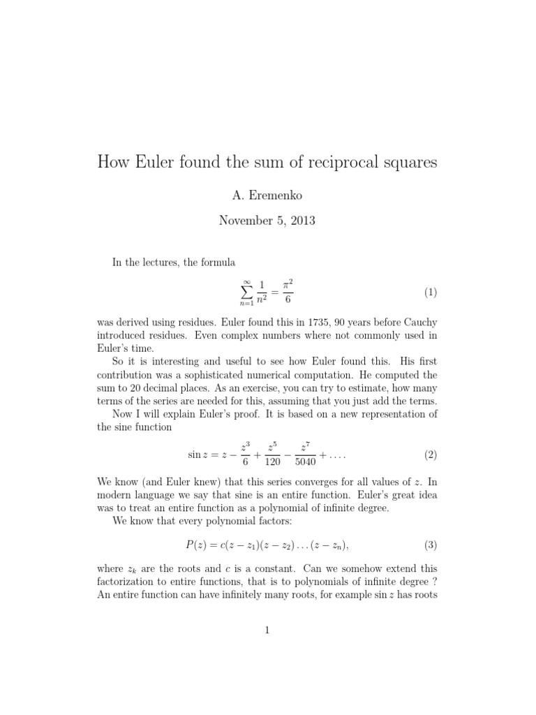 Euler | PDF | Polynomial | Limit (Mathematics)