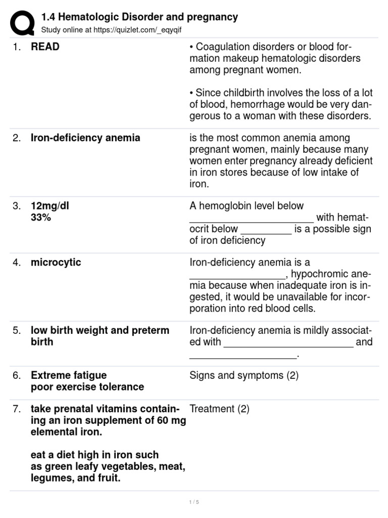 1.4 Hematologic Disorder and Pregnancy | PDF | Anemia | Pregnancy