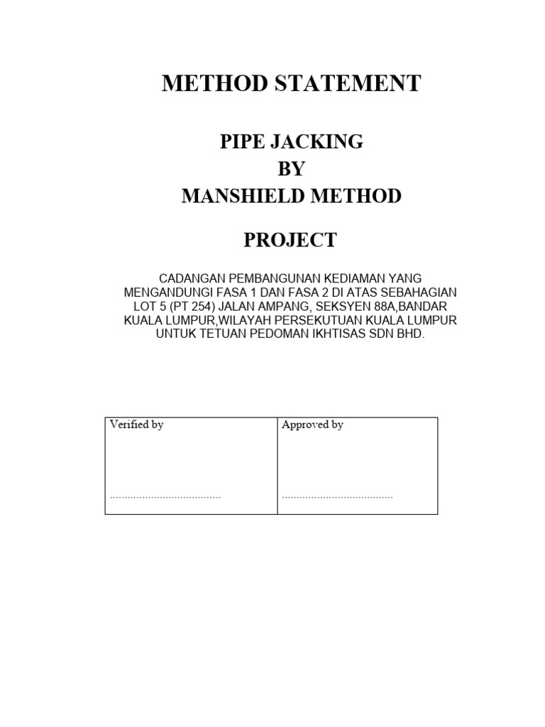 Method Statement-Manshield Method | PDF | Pipe (Fluid Conveyance) | Tunnel