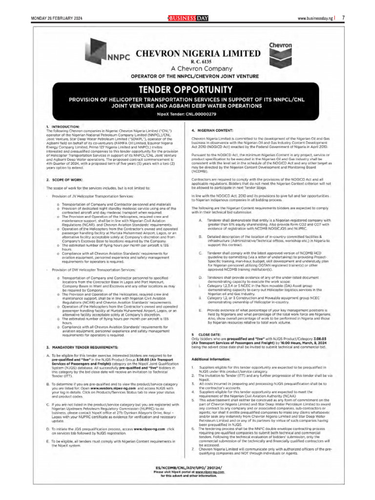 Chevron Provision of Helicopter Transportation Services 20240227 | PDF