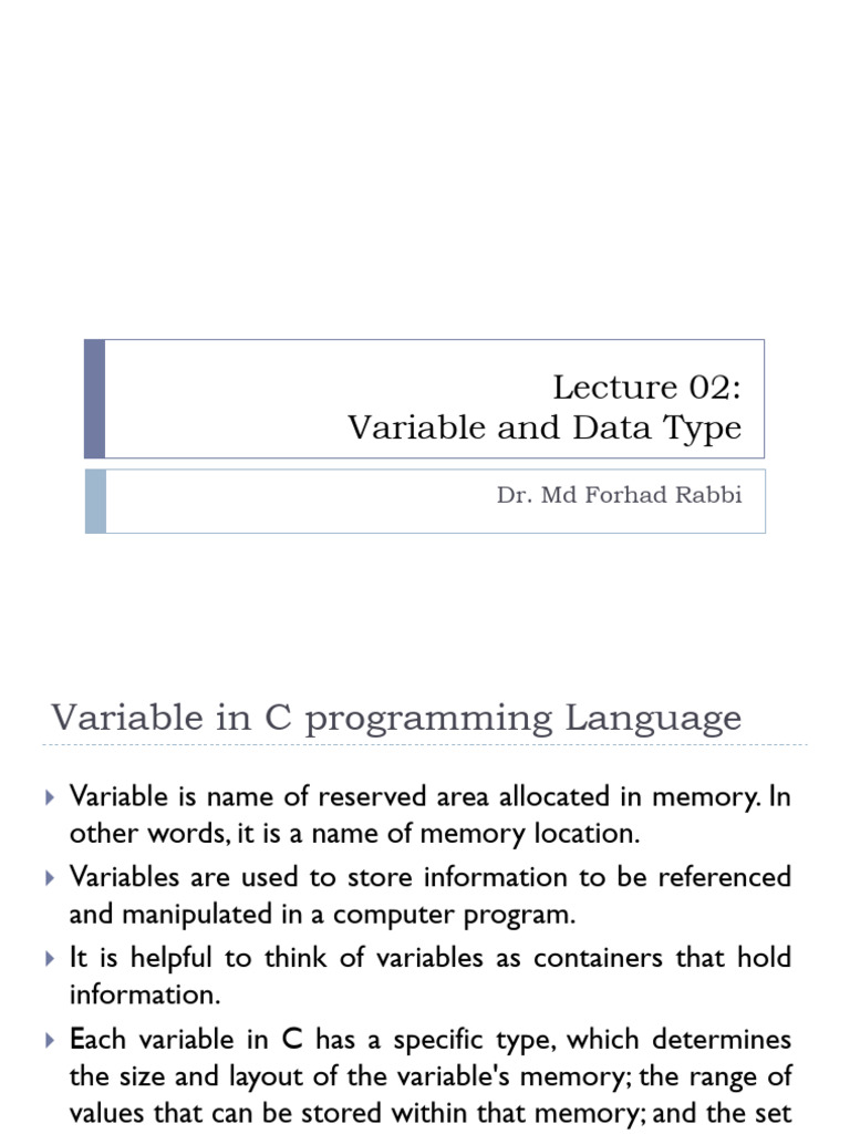 C Programming Lecture 02 | PDF | Variable (Computer Science) | Integer ...