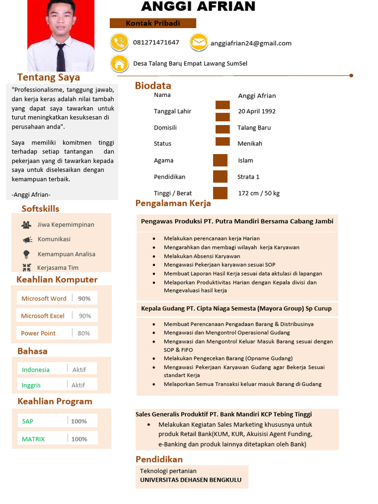 Anggi Afrian Kepala Gudang Resume | PDF