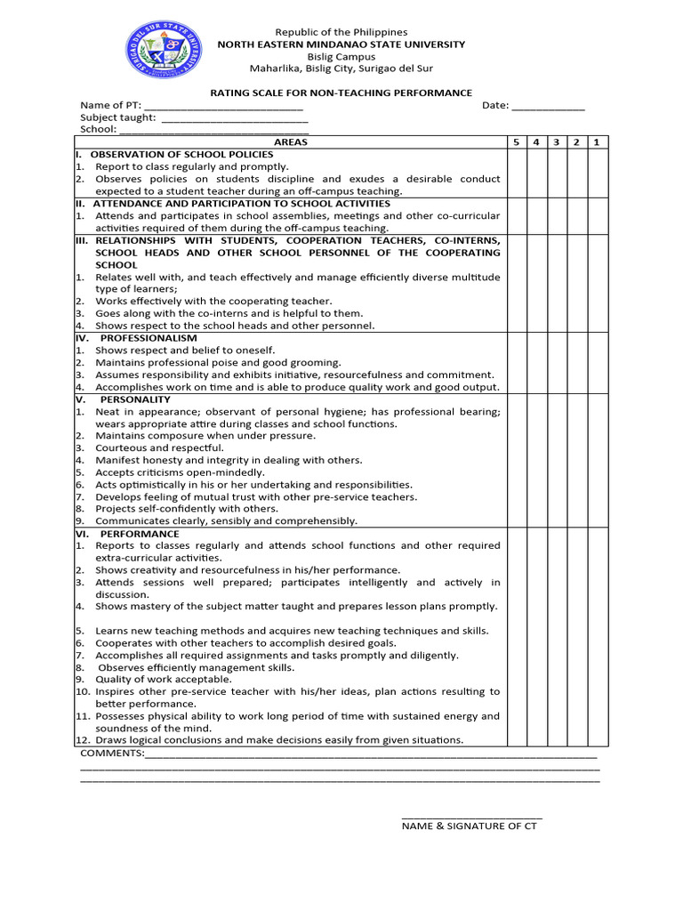Non Teachng Rating Sheet | PDF | Teachers | Teaching Method