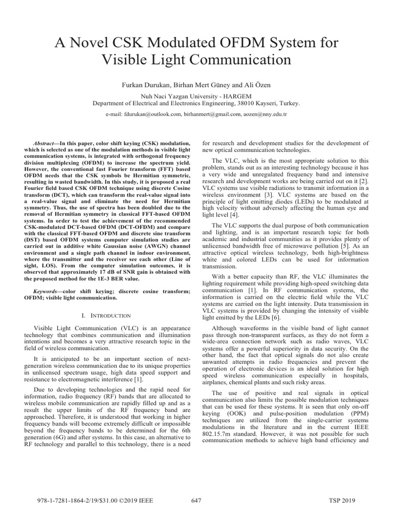 A Novel Csk Modulated Ofdm System For Visible Light Communication Pdf Orthogonal Frequency