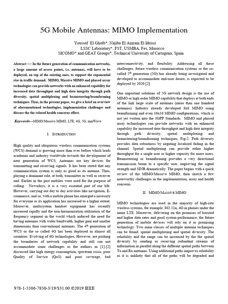 5G Mobile Antennas MIMO Implementation | PDF | Mimo | 4 G