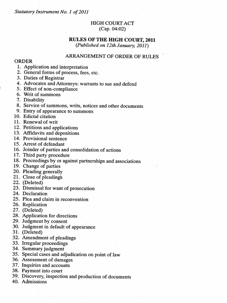 Rules of The High Court, S. I. No. 1 of 2011 | PDF | Summary Judgment ...