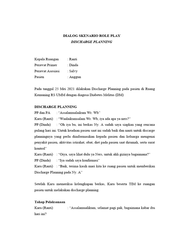 Dialog Skenario Role Play Discharge Planning | PDF