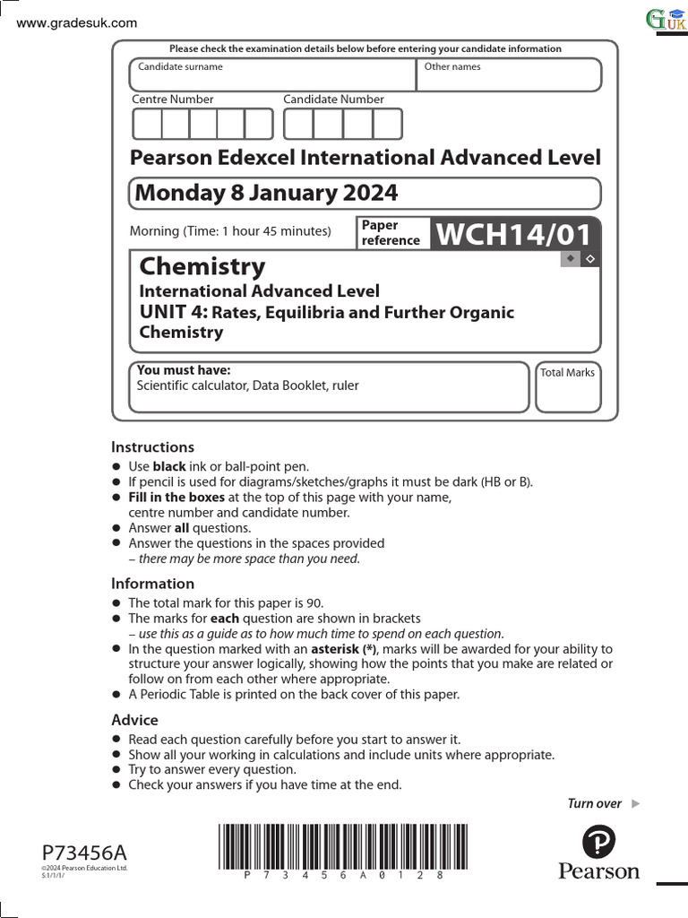 WCH14-01-2024-JAN-QP | PDF | Chemical Reactions | Ph