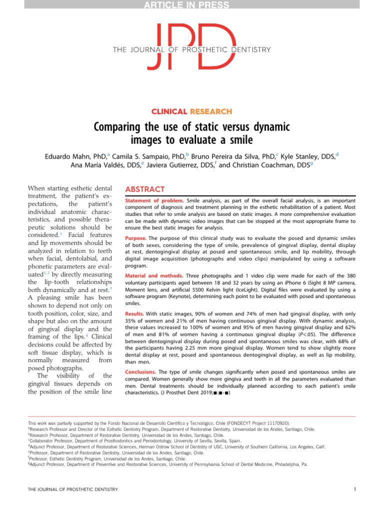 Dynamic vs. Static Smile Analysis | PDF