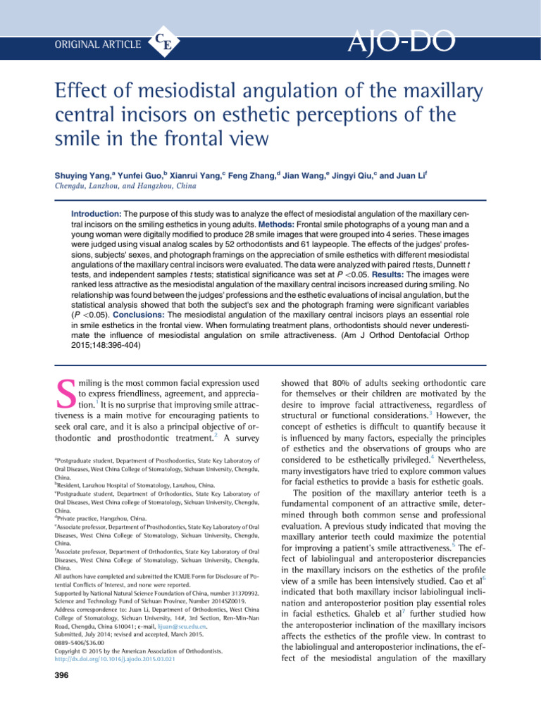 Yang. AJODO 2015. Effect of Mesiodistal Angulation of the Maxillary ...