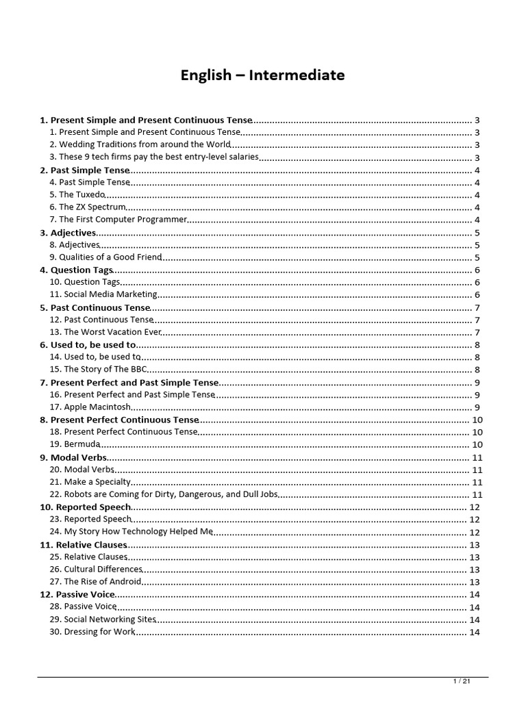 English__Intermediate | PDF | Grammatical Tense | Linguistics
