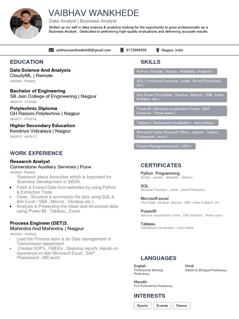 VAIBHAV's Resume-1 | PDF | Microsoft Excel | Visual Basic For Applications