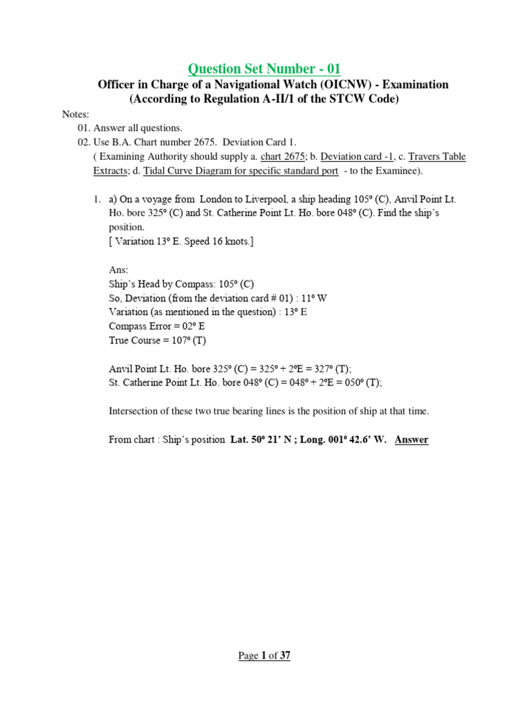 OICNW Navigation Exam Questions | PDF | Compass | Navigation