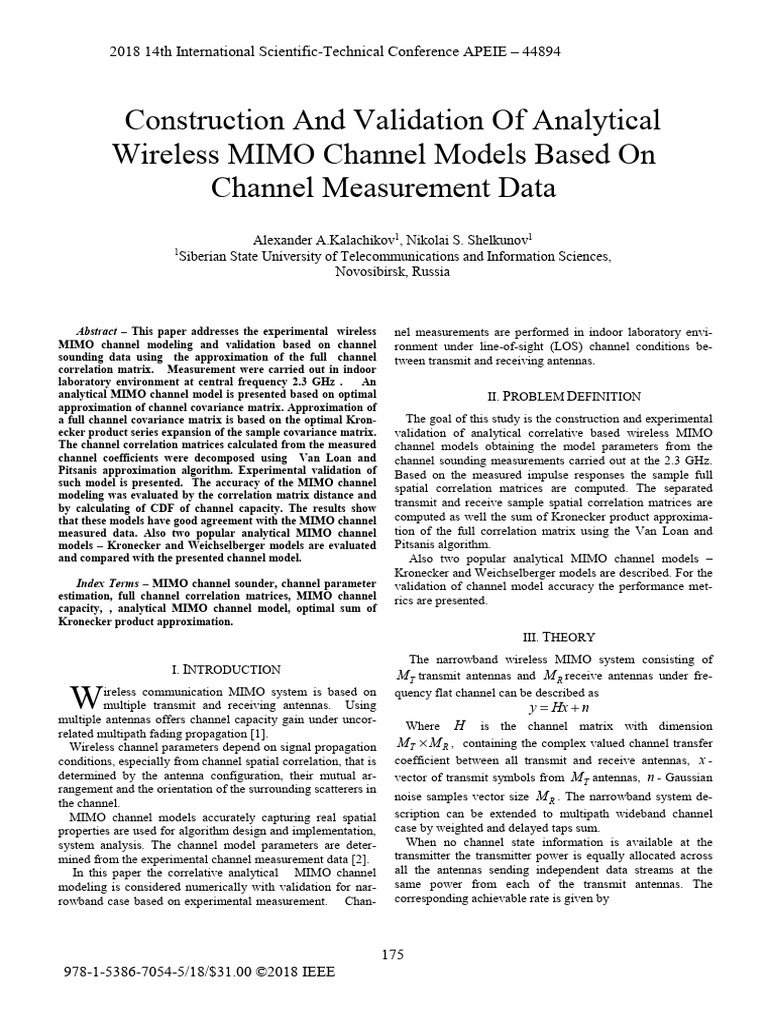 Construction and Validation of Analytical Wireless MIMO Channel Models Based on Channel ...