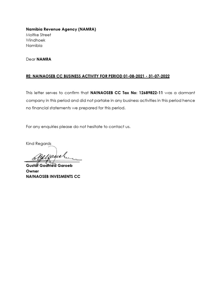 Namibia Revenue Agency Letter | PDF | Finance & Money Management | Law