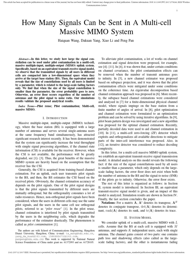How Many Signals Can Be Sent in A Multi-Cell Massive MIMO System | PDF ...