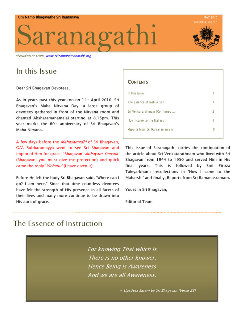 Saranagathi Newsletter - 2010 5 | PDF | Indian Philosophy | Āstika