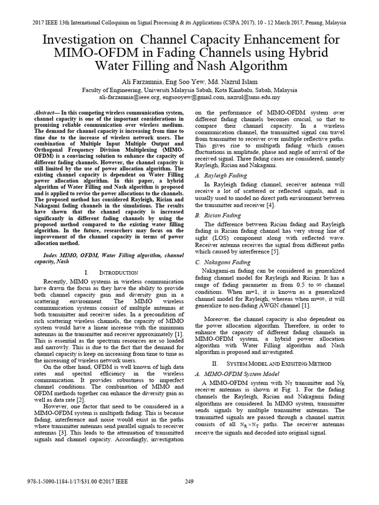 Investigation On Channel Capacity Enhancement For MIMO OFDM in Fading Channels Using Hybrid ...