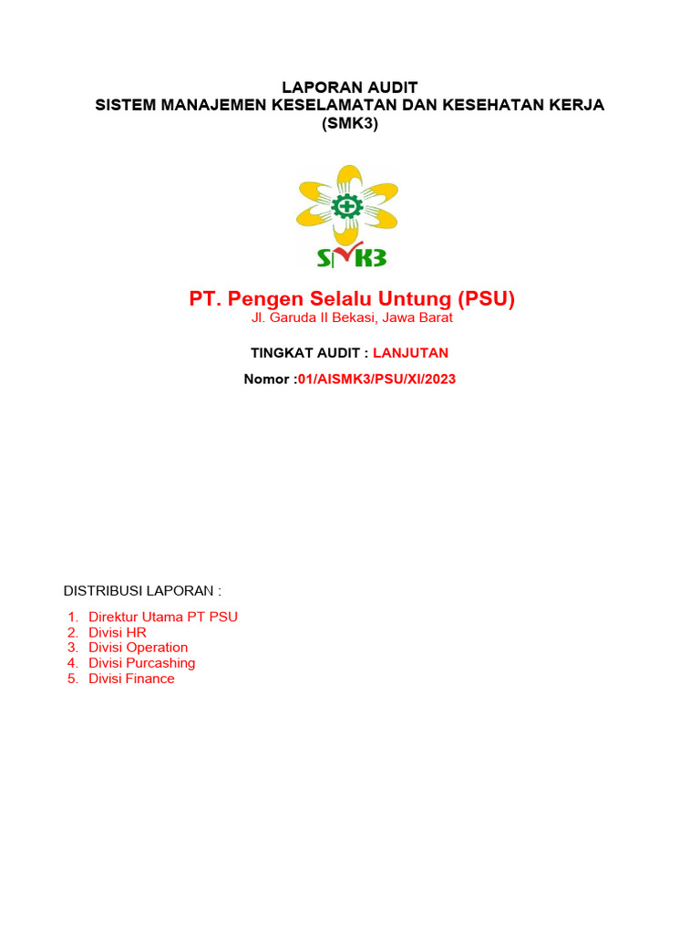 Laporan-Audit-Smk3-Internal PT PSU | PDF