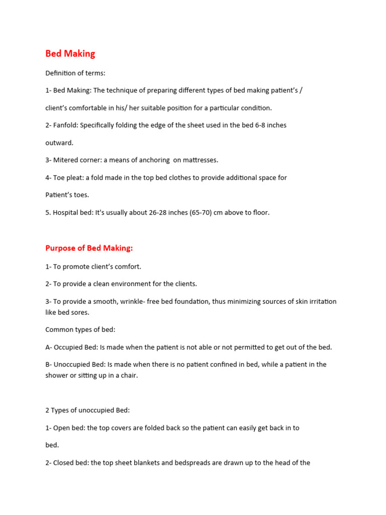 Bed Making Notes and Procedure | Download Free PDF | Bed | Bedding