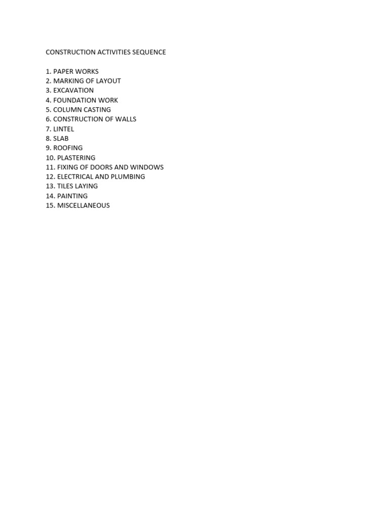Construction Activities Sequence | PDF