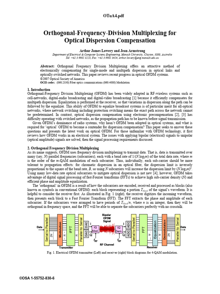 Optical OFDM for Dispersion Compensation | PDF | Orthogonal Frequency ...