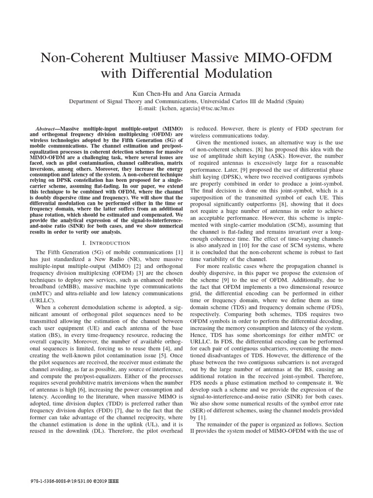 Non-Coherent Multiuser Massive MIMO-OFDM With Differential Modulation ... Non-Coherent Multiuser Massive MIMO-OFDM With Differential Modulation ...