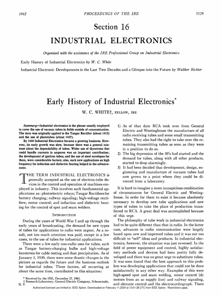Early History of Industrial Electronics | PDF | Vacuum Tube | Incandescent Light Bulb