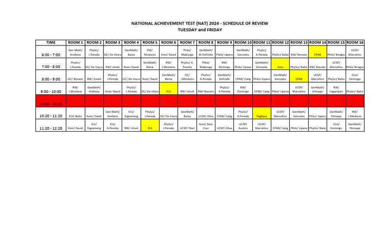 NAT 2024 Review Schedule | PDF | Science & Mathematics