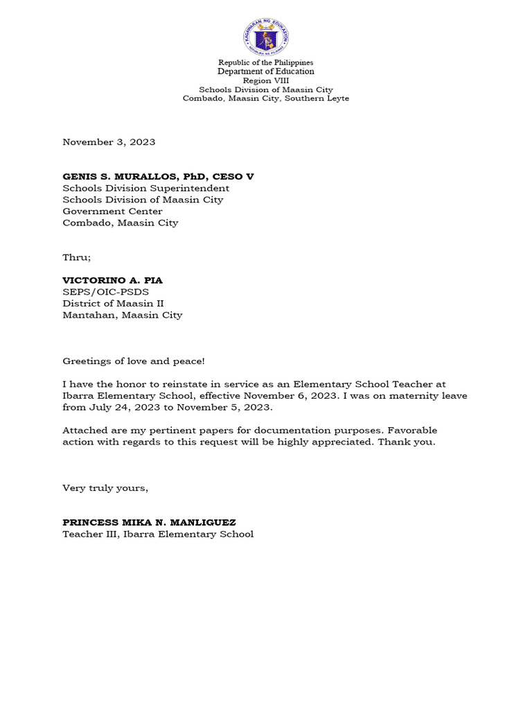 Reinstatement Letter | PDF