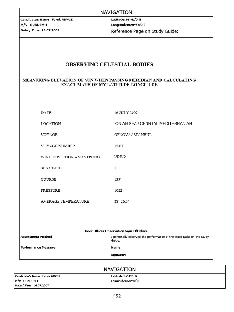 Meridian Passage of Sun (In Form) 2 | PDF | Navigation | Geographic ...