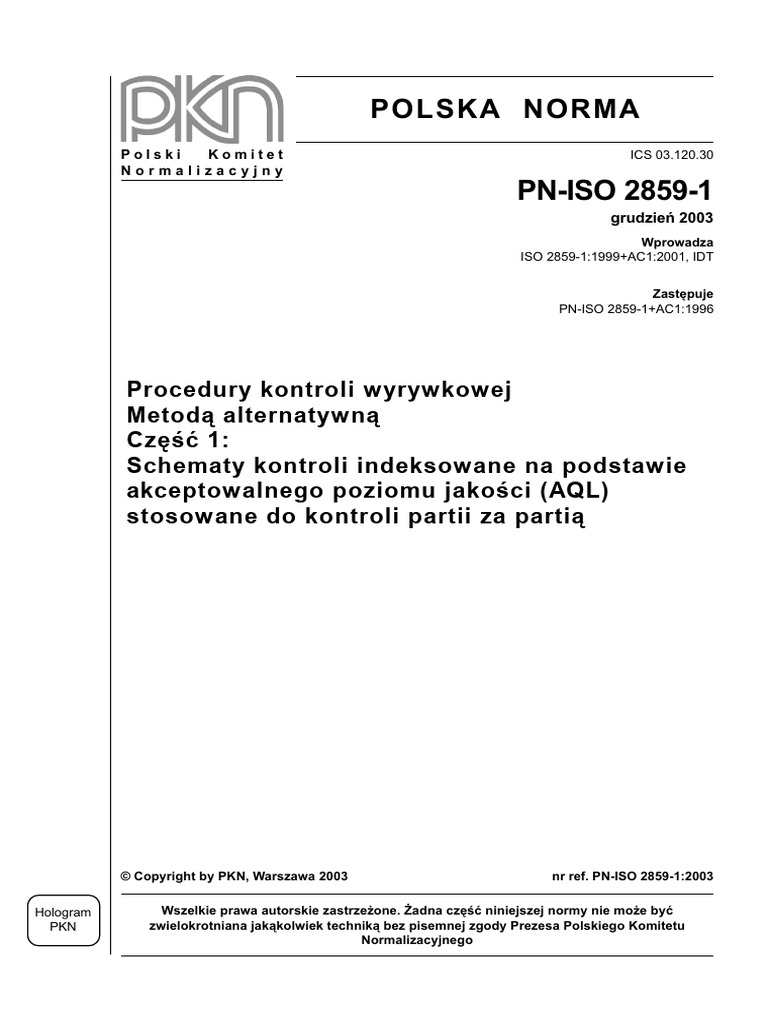 PN Iso 2859 1 2003 | PDF